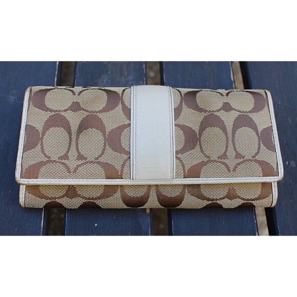 Coach | Bags | Coach Signature C Checkbook Wallet In Signature Khaki ...